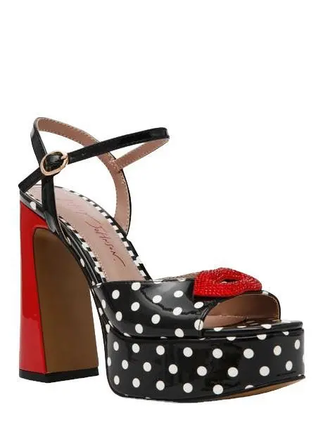Betsey Johnson Allyson Platform Sandals - White/black Polka Dot