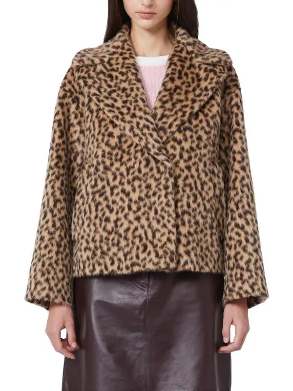 Max Mara Cheetah Print Wool-blend Pea Coat - Camel