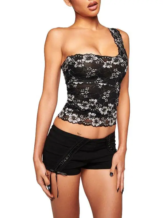 I.AM.GIA Phoenix Lace One-shoulder Crop Top - Black