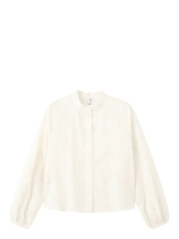 Mango Embroidered Button-up Top - Ecru