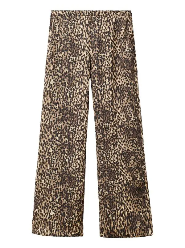 Mango Leopard Print Straight Leg Satin Pants - Brown