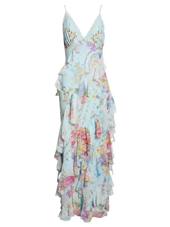 Camilla Floral Ruffle Silk Slipdress - Bazaar Blooms