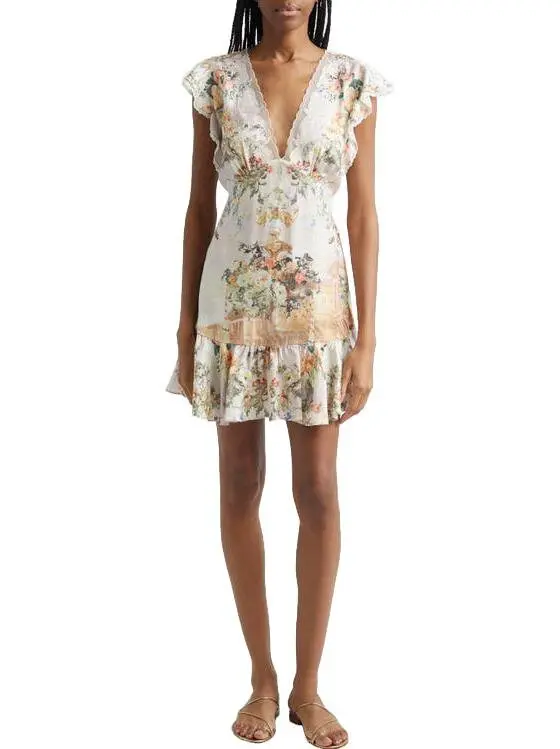 Camilla Floral Cap-sleeve Lace-trimmed Dress - Twilight In Istanbul