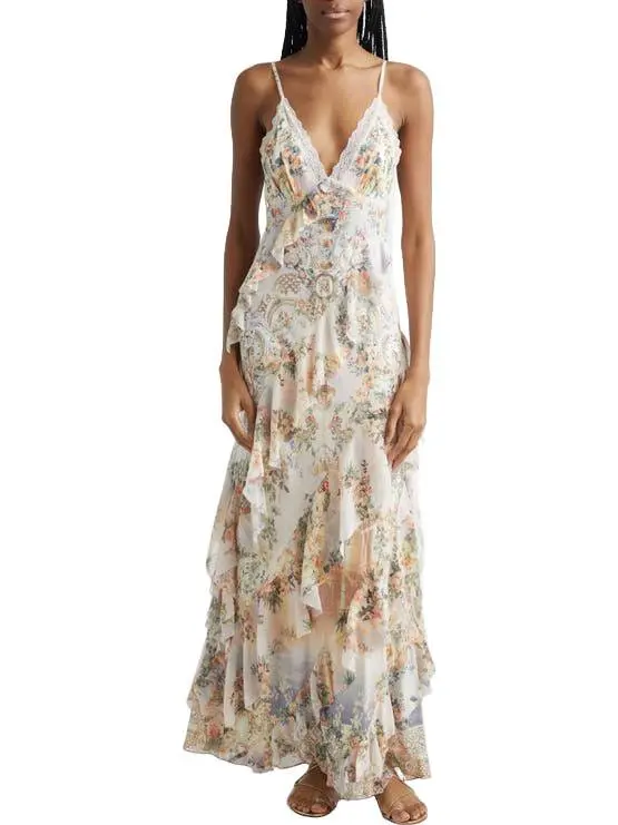 Camilla Floral Ruffle Silk Slipdress - Twilight In Istanbul