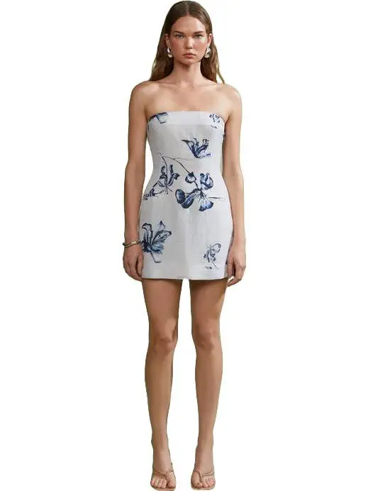 AMUR Orien Tunic Mini Dress - Ivory Cyanotype