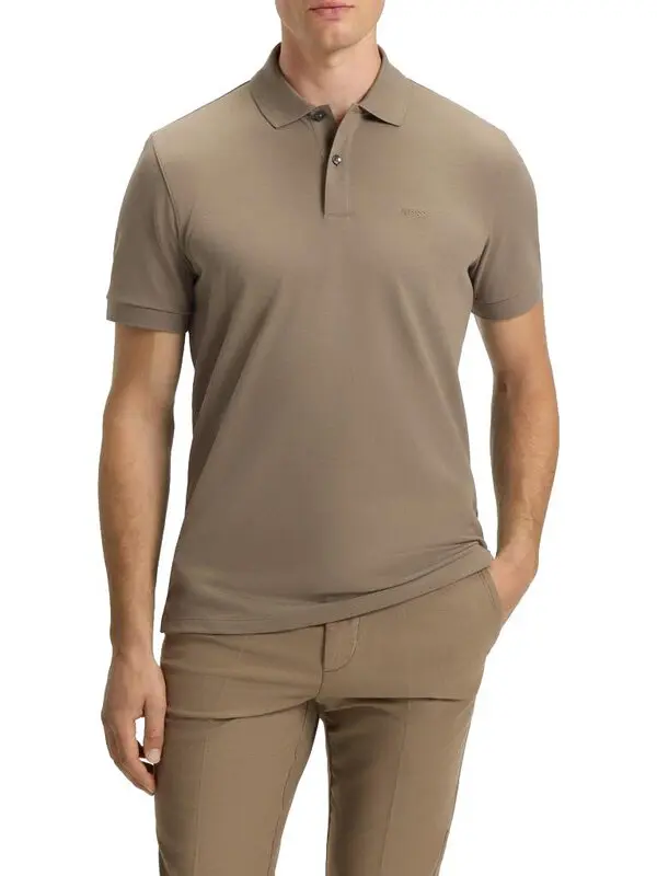 BOSS Pallas Cotton Piqué Polo - Open Brown
