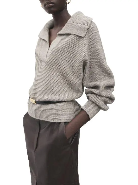 Mango Manzana Dolman Sleeve Polo Sweater - Light/pastel Grey