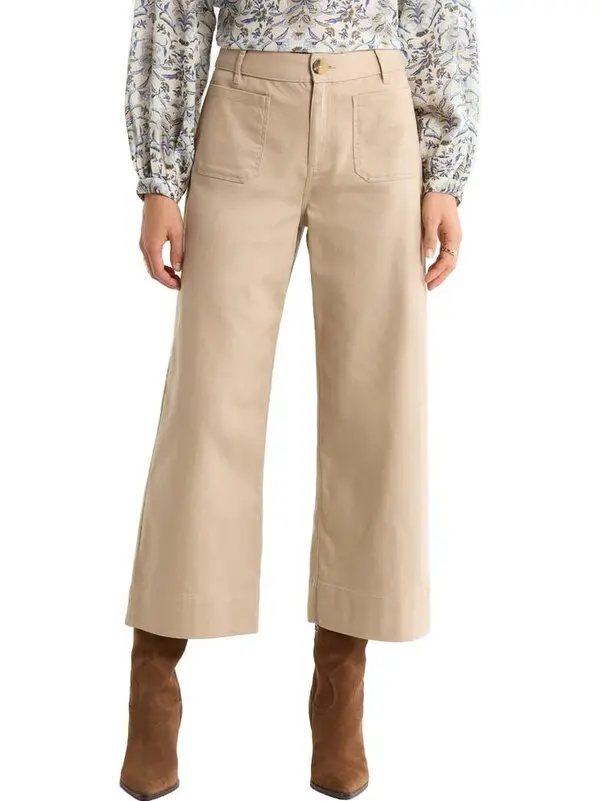 Treasure & Bond Patch Pocket Crop Wide Leg Pants - Beige Humus