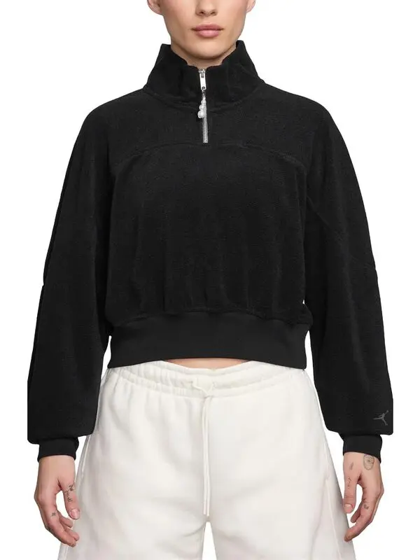 JORDAN Flight Fleece Quarter Zip Crop Sweatshirt - Black/black