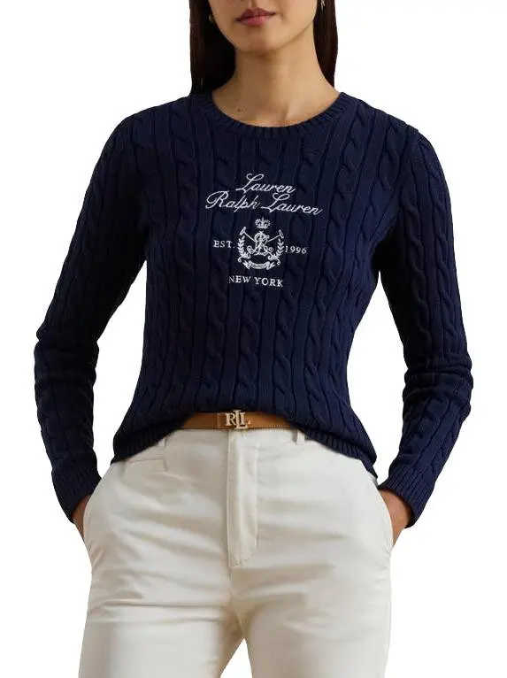 Ralph Lauren Cable-knit Crewneck Sweater - Navy Blue