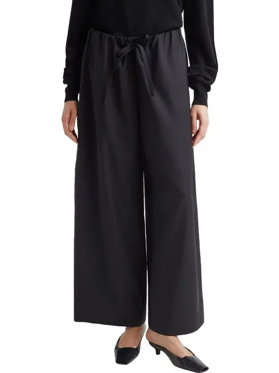 TOTEME Wide-leg Wool Drawstring Trousers - Black