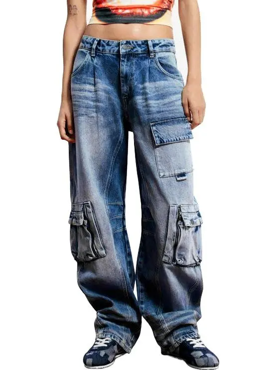 Desigual Wide-leg Cargo Jeans - Medium Blue