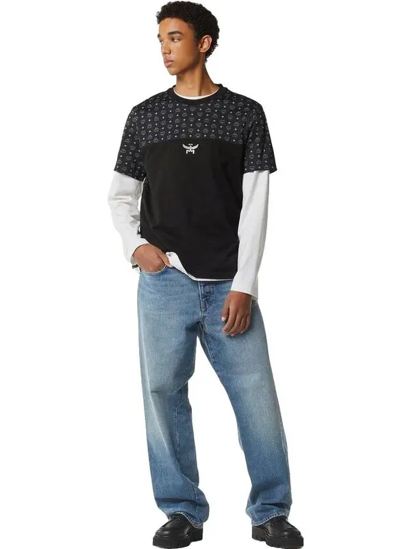 Mcm Monogram Print T-shirt In Organic Cotton - Black