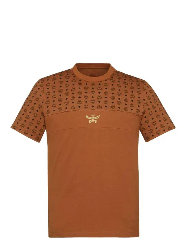 Mcm Monogram Print T-shirt In Organic Cotton - Cognac