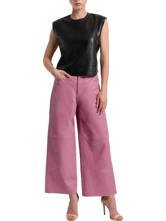 AS By DF Ruby Leather Wide Leg Jeans - Mauve