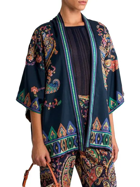 Etro Kesa Print Silk Twill Jacket - Printed Blue Base