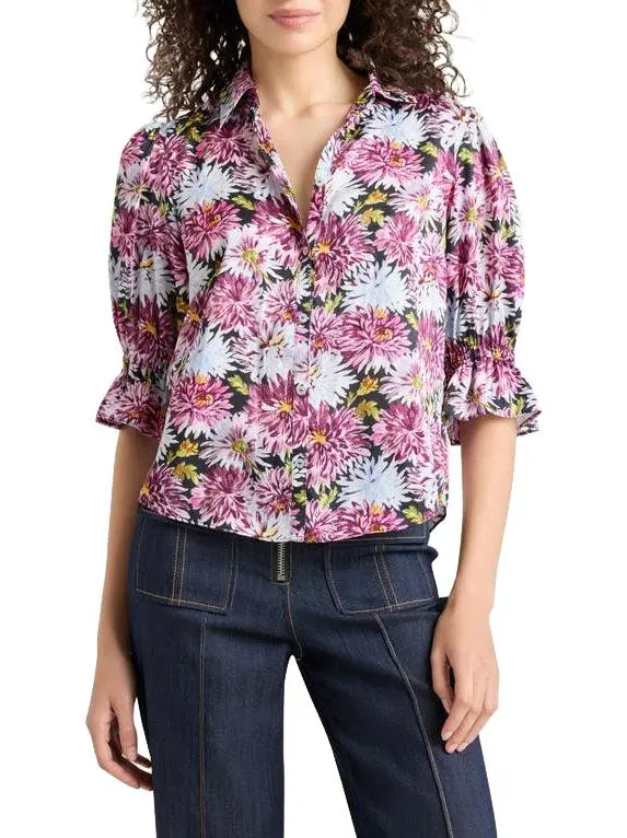 Cinq À Sept Fiona Dahlia Print Button-up Shirt - Lavender Crystal Multi