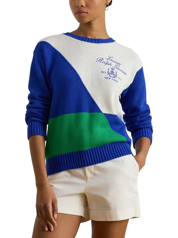 Ralph Lauren Colorblock Embroidered Sweater - Cruise Royal Blue/multi