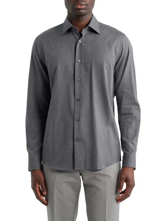 JACK VICTOR Leonard Cotton Button-up Shirt - Charcoal