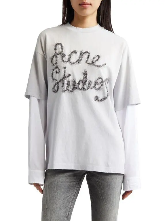 Acne Studios Edra Double U Tinsel Logo Layered T-shirt - Light Blue