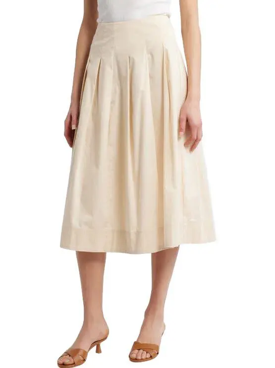 Caslon Stretch Cotton Poplin Midi Skirt - Beige Burnt