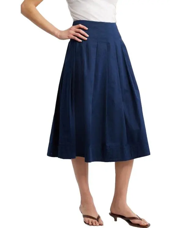 Caslon Stretch Cotton Poplin Midi Skirt - Navy Still