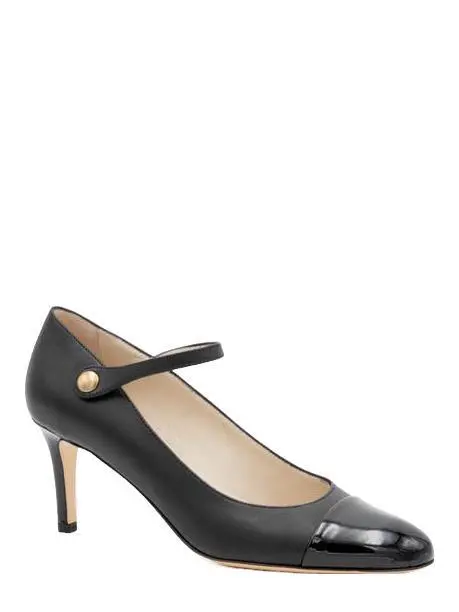 AMALFI BY RANGONI Lilli Ankle Strap Cap Toe Pump - Black Parm Black Vernice