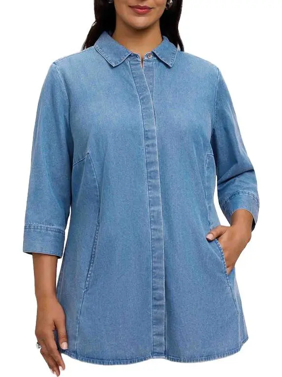 Foxcroft Cici Denim Tunic Shirt - Bleach Wash