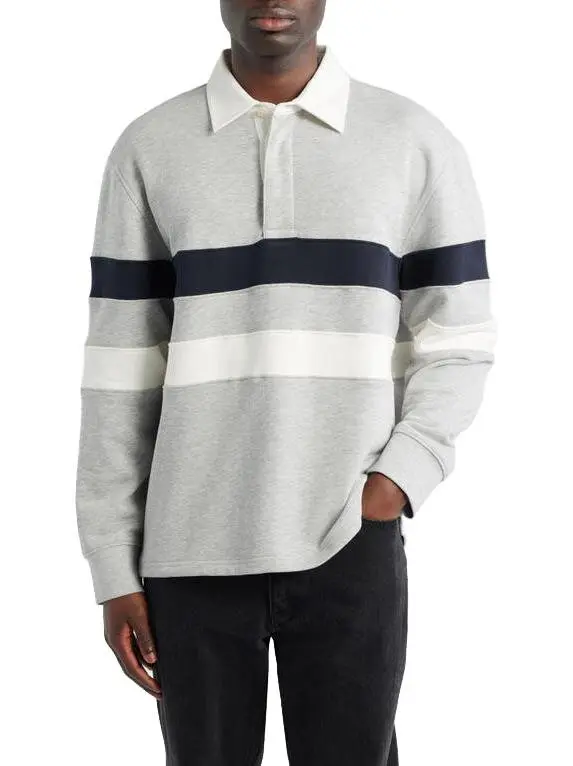 WAX LONDON Rowhill Stripe Organic Cotton Rugby Shirt - Grey Marl Stripe