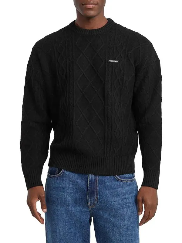 Guess Organic Cotton Blend Cable Knit Sweater - Black