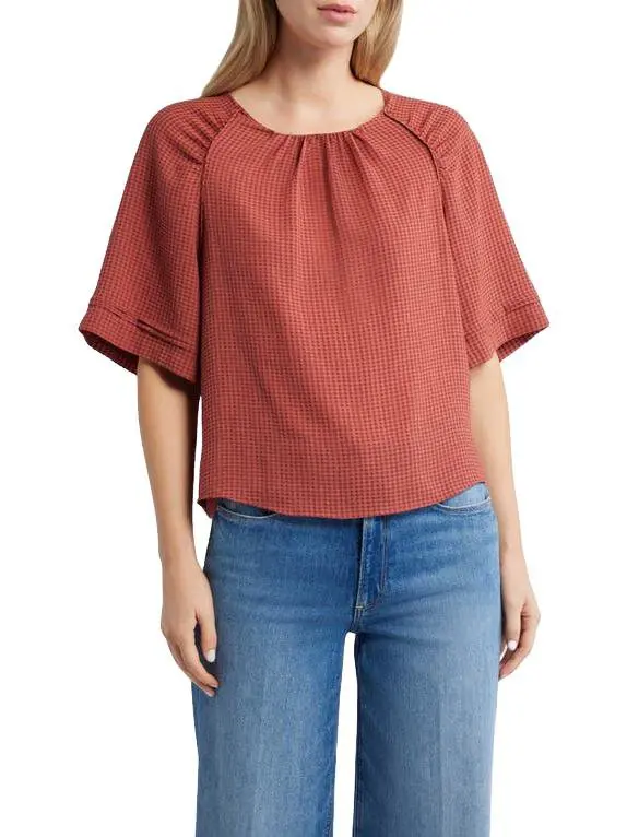 Wit & Wisdom Shirred Bell Sleeve Top - Mahogany Red