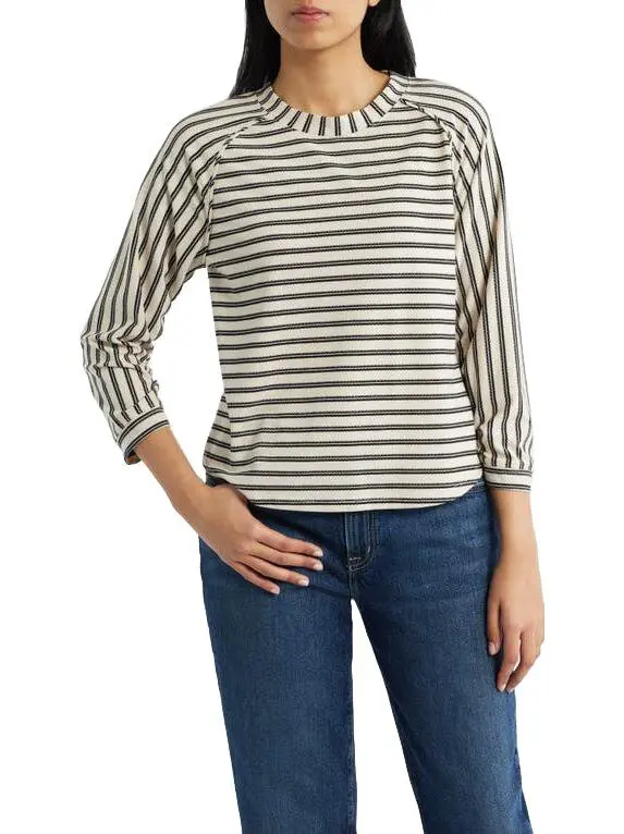 Wit & Wisdom Stripe Three Quarter Sleeve Top - Ecru/black