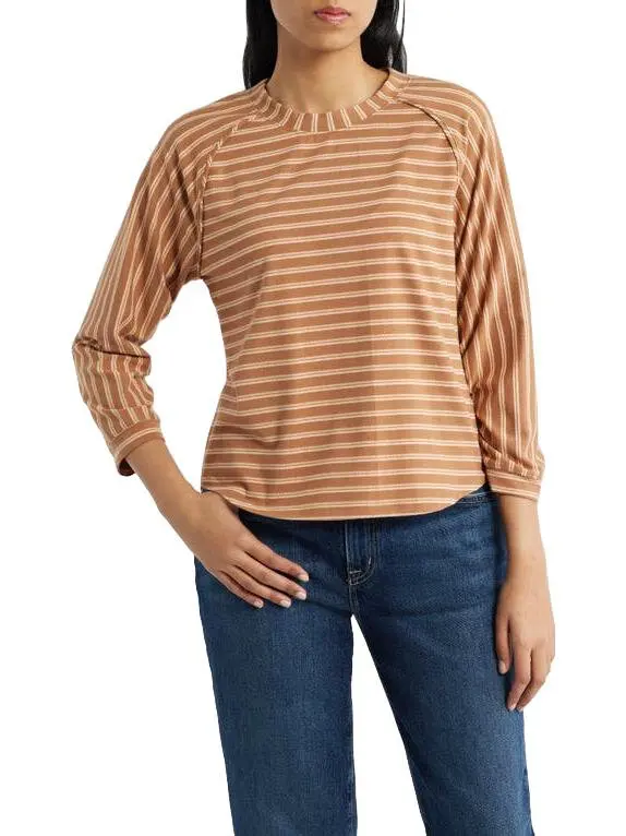 Wit & Wisdom Stripe Three Quarter Sleeve Top - Sahara Sand/peach Parfait