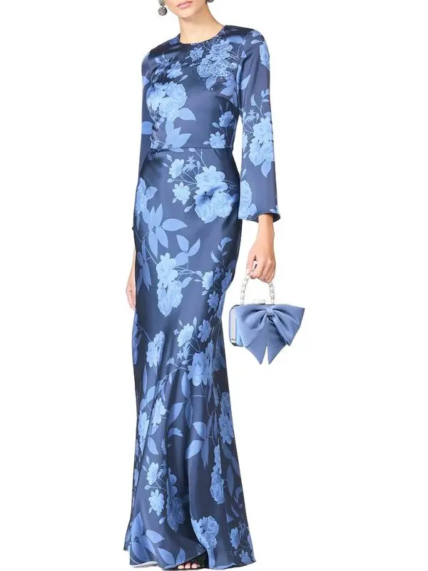 Sachin & Babi Crystal Detail Floral Satin Crepe Gown - Galaxy Roses