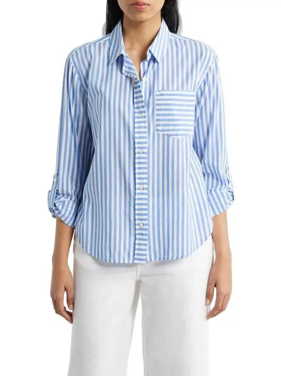 BEACHLUNCHLOUNGE Campbell Directional Stripe Long Sleeve Button-up Shirt - Blue Iguana