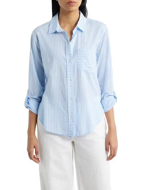 BEACHLUNCHLOUNGE Campbell Directional Stripe Long Sleeve Button-up Shirt - Blue Wave