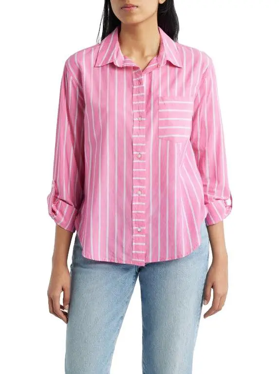 BEACHLUNCHLOUNGE Campbell Directional Stripe Long Sleeve Button-up Shirt - Geranium