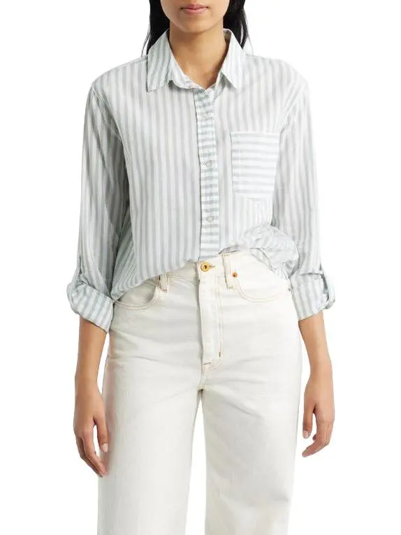 BEACHLUNCHLOUNGE Campbell Directional Stripe Long Sleeve Button-up Shirt - Mossy Green