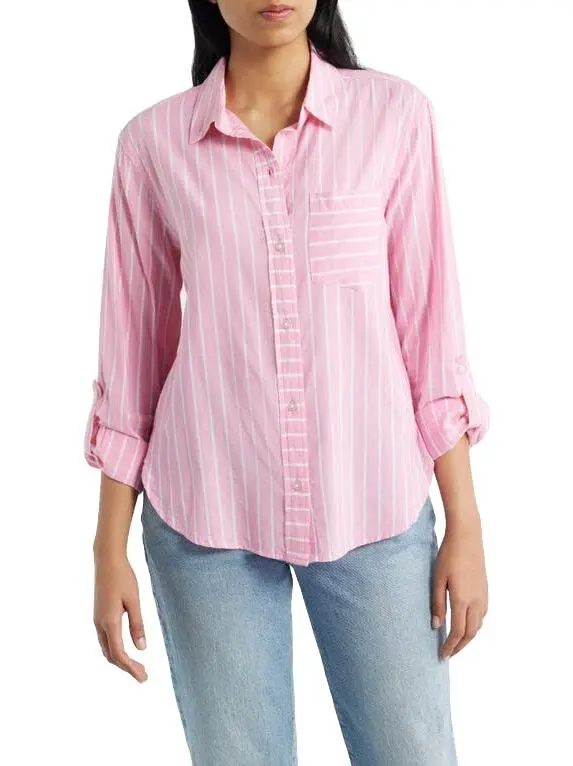 BEACHLUNCHLOUNGE Campbell Directional Stripe Long Sleeve Button-up Shirt - Ultra Pink