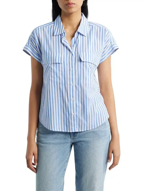 BEACHLUNCHLOUNGE Brianna Stripe Button-up Shirt - Blue Iguana