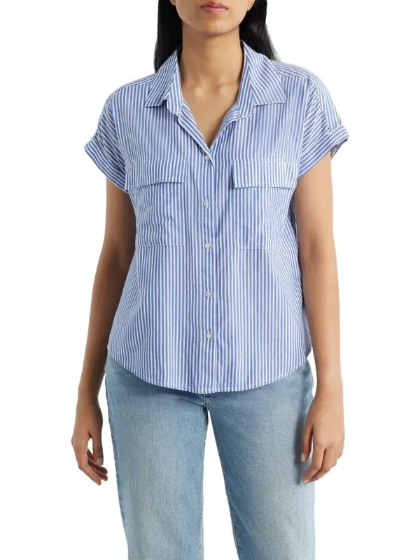 BEACHLUNCHLOUNGE Brianna Stripe Button-up Shirt - Dell Blue