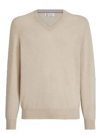 Brunello Cucinelli Cashmere V-neck Sweater - Sand
