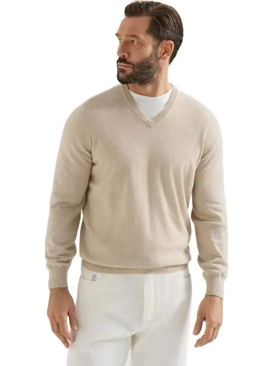 Brunello Cucinelli Cashmere V-neck Sweater - Sand