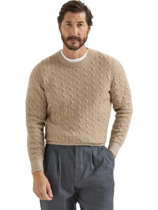 Brunello Cucinelli Cashmere Vanisé Cable Knit Sweater - Brown