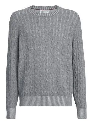 Brunello Cucinelli Cashmere Vanisé Cable Knit Sweater - Dark Grey