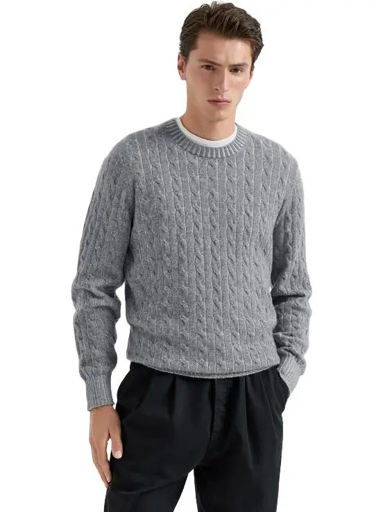 Brunello Cucinelli Cashmere Vanisé Cable Knit Sweater - Dark Grey