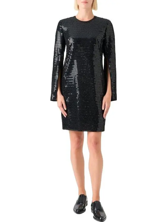 Akris Long Sleeve Sequin Sheath Dress With Adjustable Sleeves - Black
