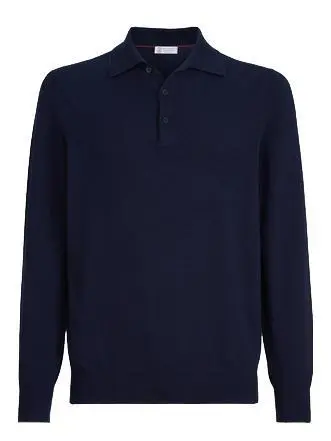 Brunello Cucinelli Cashmere Knit Polo Shirt - Navy Blue