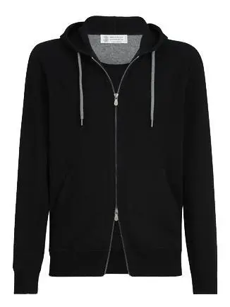 Brunello Cucinelli Cashmere Hooded Zip Cardigan - Black
