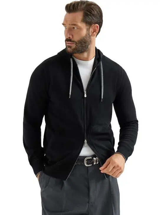 Brunello Cucinelli Cashmere Hooded Zip Cardigan - Black